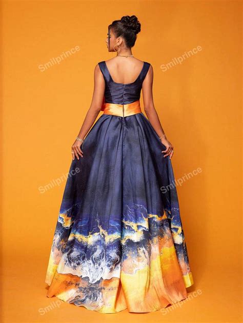 Smilprince Maxi Colorblock Elegant Premium Quality High End Evening Dress Round Neck Twist
