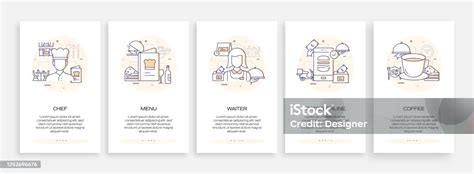 레스토랑 음식 및 음료 개념 온보딩 모바일 앱 페이지 화면 평면 아이콘 Ux Ui 디자인 템플릿 벡터 일러스트레이션 건강한 식생활에 대한 스톡 벡터 아트 및 기타 이미지