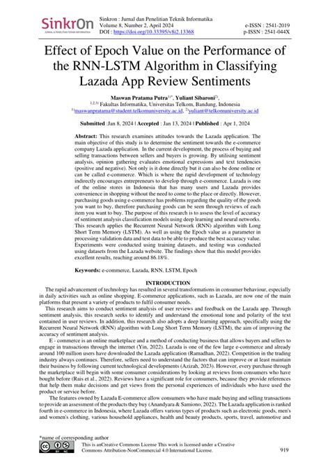 Pdf Effect Of Epoch Value On The Performance Of The Rnn Lstm