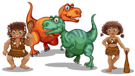 Dinosaurs And Cave People 684748 Vector Art At Vecteezy