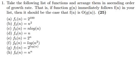 solved 1 take the following list of functions and arrange
