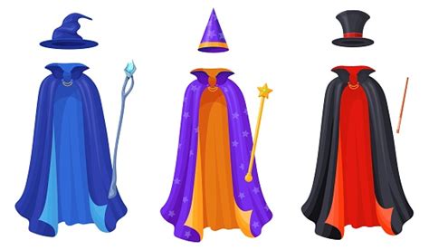 마술사 망토 카니발 의상 의류 마법 맨틀 마법사 맨틀 칼라 마술사 모자 신비한 망토 신비 유령 할로윈 가장 무도회 서커스 케이프 깔끔한 벡터 일러스트 레이 션 마법사에 대한