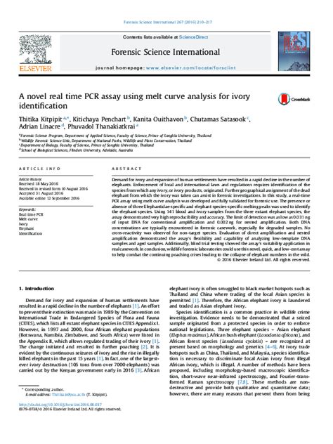 Pdf A Novel Real Time Pcr Assay Using Melt Curve Analysis For Ivory Identification Chutamas