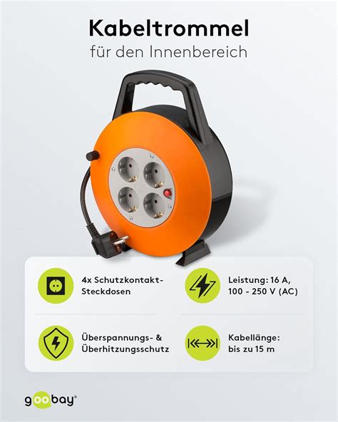 Goobay 71354 Indoor Cable Reel With 4 Sockets And Overload Protection