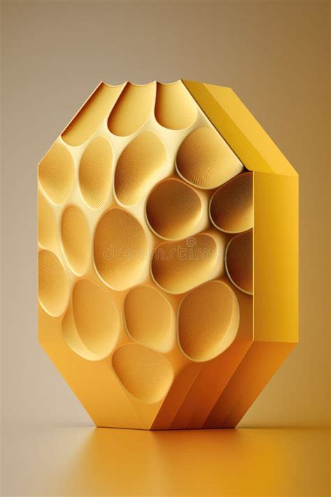 An Angular Yellow Tinted Hexagon With A Complex Design Podium Empty