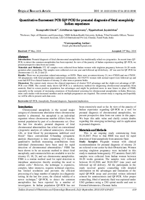 Pdf Quantitative Fluorescent Pcr Qf Pcr For Prenatal Diagnosis Of