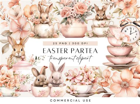 Easter Tea Clipart Cute Easter Bunny Pink Tea Party Easter Partea