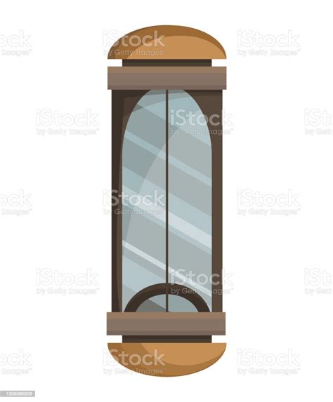 만화 스타일의 메커니즘을 들어 올립니다 유리와 금속으로 만든 현대적인 엘리베이터 기계식 리프트의 오두막 만화 현대 집 인테리어 요소 강철에 대한 스톡 벡터 아트 및 기타