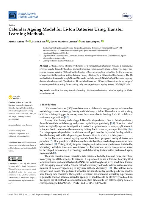 Pdf Calendar Ageing Model For Li Ion Batteries Using Transfer Learning Methods