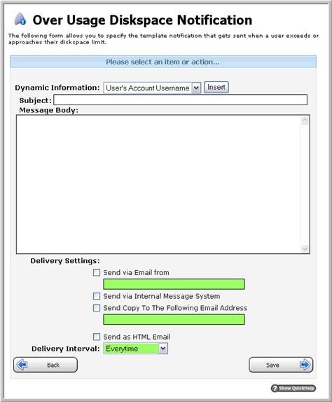 How Do I Customize My Over Usage Diskspace Notification Applied