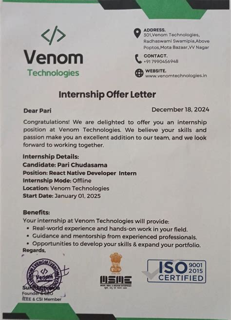 Currently Interning As A React Native Developer At Venom Technogies Technologies Gaining Hands