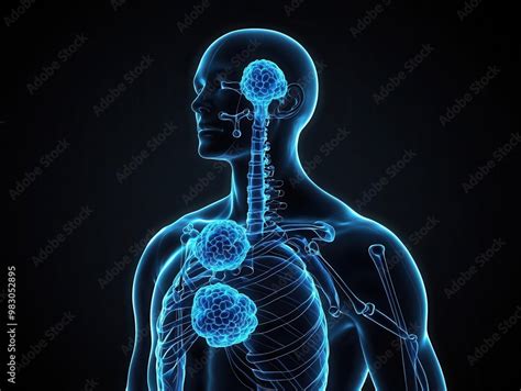 Human Body Silhouette With Highlighted Lymphatic System And Swollen