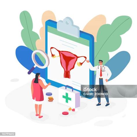 돋보기로 자궁을 검사하는 만화 의료 종사자 벡터 스톡 일러스트레이션 개념에 대한 스톡 벡터 아트 및 기타 이미지 개념 건강관리와 의술 노인 Istock