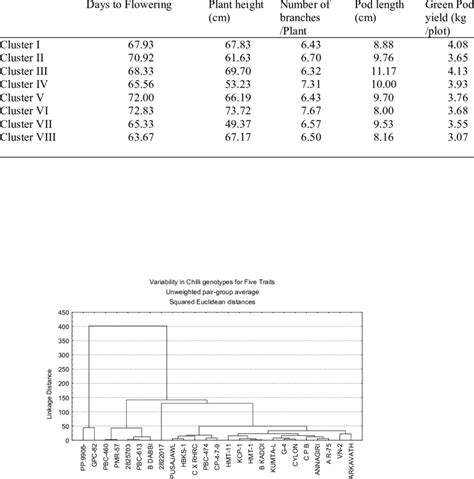 Cluster Means Of Different Characters In Chilli Genotypes Download Table
