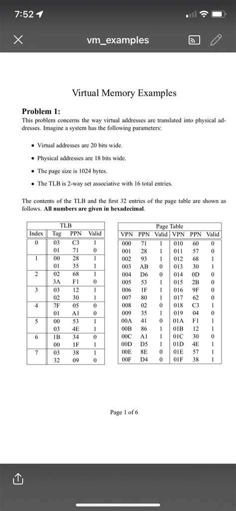 solved virtual memory examples problem 1 this problem