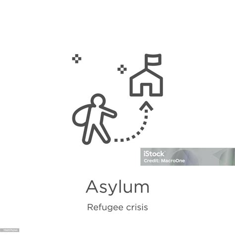 난민 위기 컬렉션에서 망명 아이콘 벡터 얇은 라인 망명 개요 아이콘 벡터 일러스트 레이 션 웹 사이트 디자인 및 모바일 앱 개발을 위한 개요 얇은 라인 망명 아이콘 난민에