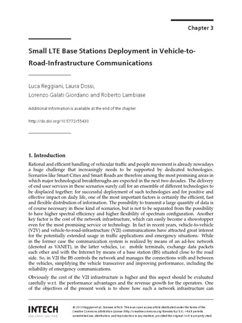 Pdf Intech Small Lte Base Stations Deployment In Vehicle To Road Infrastructure Communications