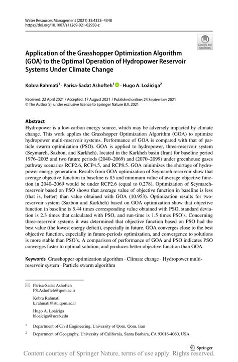 Application Of The Grasshopper Optimization Algorithm Goa To The