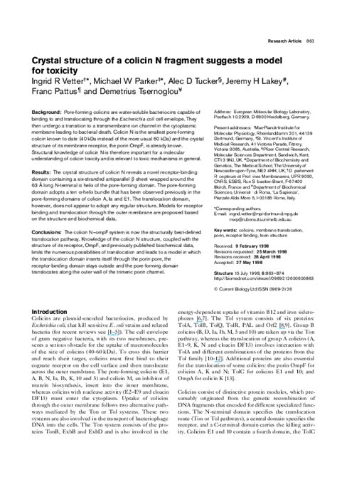 Pdf Crystal Structure Of A Colicin N Fragment Suggests A Model For Toxicity