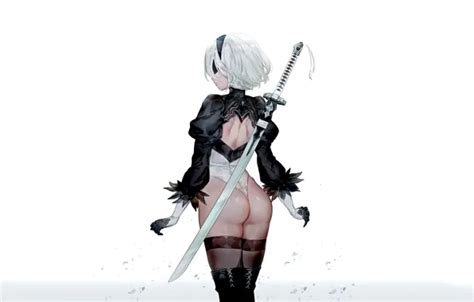 Wallpaper Sword Ass Weapon White Background Rear View Nier