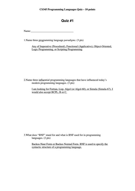 Programming Languages Quiz Printable Pdf Download