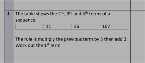 Solved D The Table Shows The 2nd 3rd And 4th Terms Of A Sequence The Rule Is Multipl