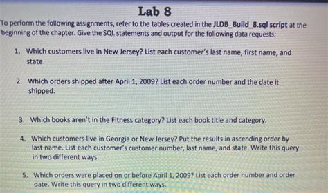 Solved Lab 8 To Perform The Following Assignments Refer To