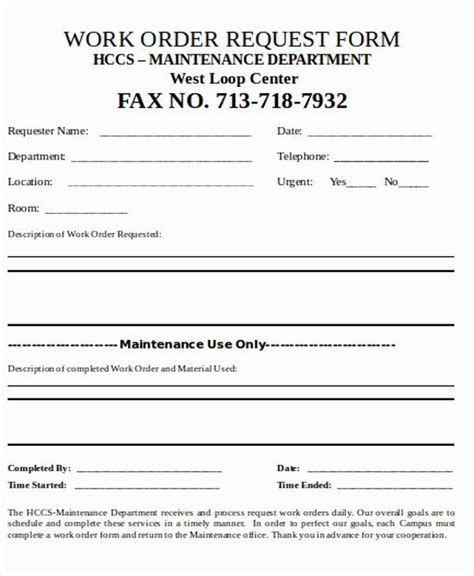 Work Order Form Template Free New Free Sample Work Order Form 9 Examples In Word Pdf Order
