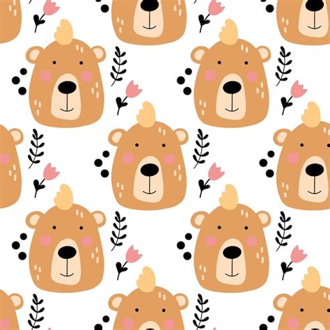 귀여운 곰 벡터 만화 스타일 원활한 패턴 배경 벽지 인쇄에 대 한 완벽 한 프리미엄 벡터