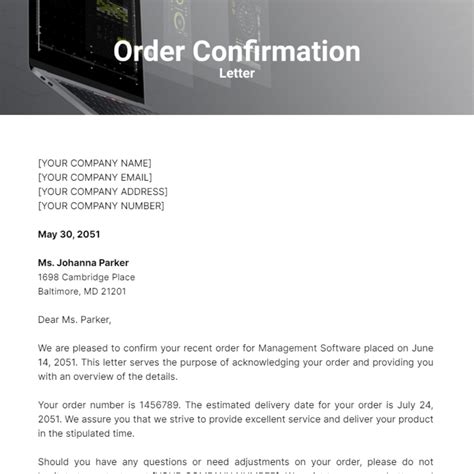 Order Confirmation Letter Template Edit Online And Download Example