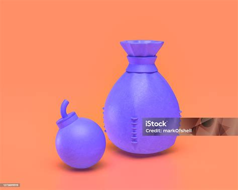 플라스틱 폭탄 장난감과 화약 무기 분홍빛이 도는 오렌지 배경에 인디고 블루 플레이와 모험 도구 3d 렌더링 1인칭 슈팅 게임에 대한 스톡 사진 및 기타 이미지 Istock