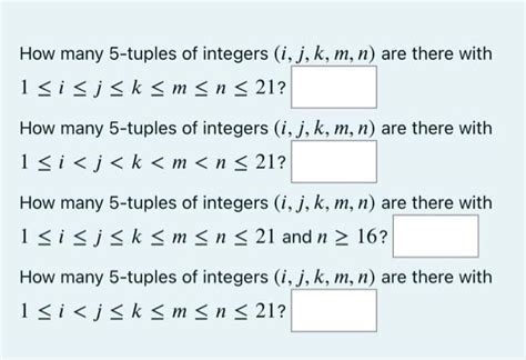 Solved How Many 5 Tuples Of Integers I J K M N Are
