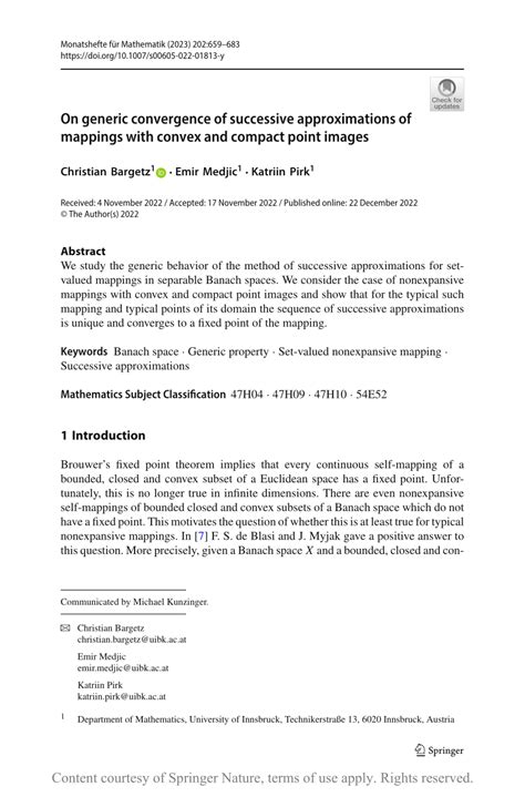 Pdf On Generic Convergence Of Successive Approximations Of Mappings