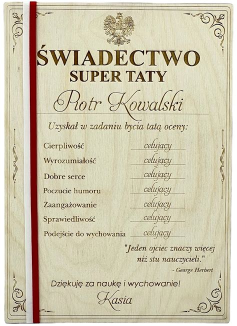 Świadectwo Dla Najlepszego Taty Prezent Na Dzień Ojca Dyplom Grawer • Cena Opinie • Zabawne