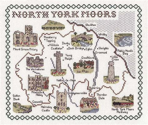 North Yorkshire Moors Map Cross Stitch Kit By Classic Embroidery The