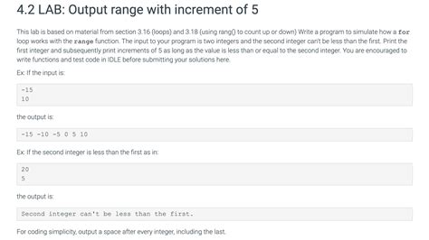solved 4 2 lab output range with increment of 5 this lab is