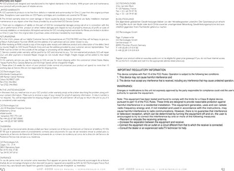 Gci Technologies Uhf 4100 Wireless Receiver User Manual 2 Gci Technologies Uhf 4100 Wireless Receiver User Manual 2