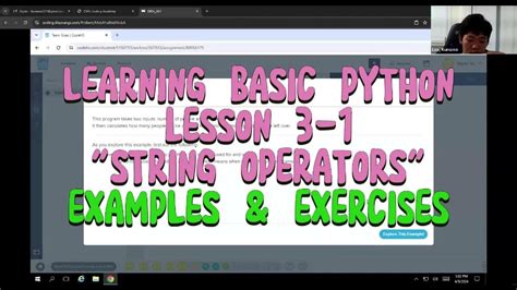 Learning Basic Python Lesson 3 1 String Operators Examples And Exercises Youtube