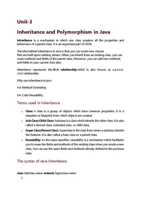 Inheritance And Polymorphism In Java Unit 3 Inheritance And