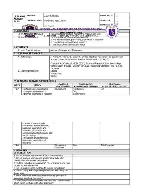 Lesson Plan 1 Pdf Learning Procedural Knowledge