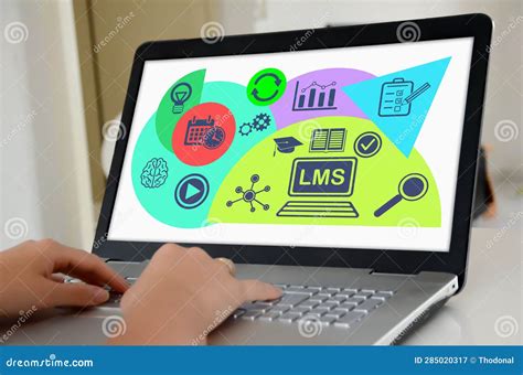 lms concept on a laptop screen stock image image of technology