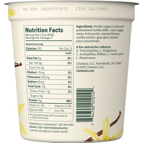 Chobani Vanilla Greek Yogurt Nutrition Label Besto Blog