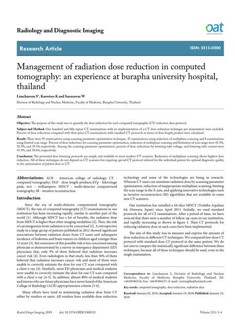 Pdf Management Of Radiation Dose Reduction In Computed Tomography An Experience At Burapha