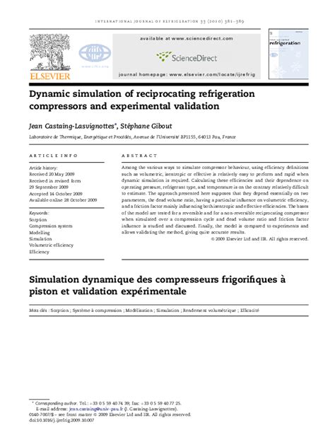 Pdf Dynamic Simulation Of Reciprocating Refrigeration Compressors And
