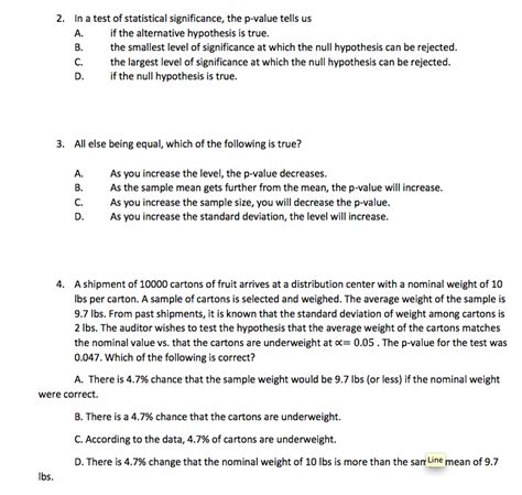 Solved In A Test Of Statistical Significance The P Value