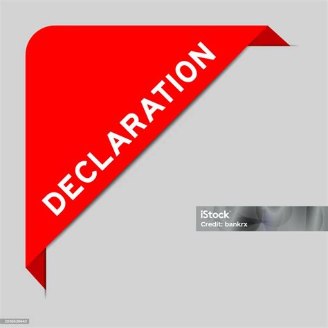 Red Color Of Corner Label Banner With Word Declaration On Gray