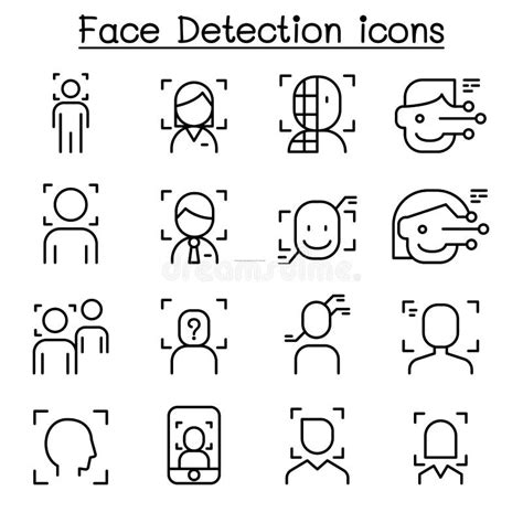 Face Detection Recognition Icon Set In Thin Line Style Stock Vector Illustration Of