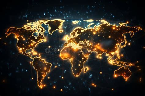 Illuminated World Map Showcasing Global Connections Through Bright Networks Generative Ai Stock