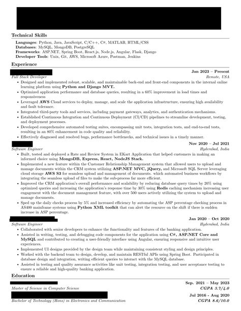 Please Review My Resume Getting Rejections Left And Right Applying To Sde1 And 2 R Resumes
