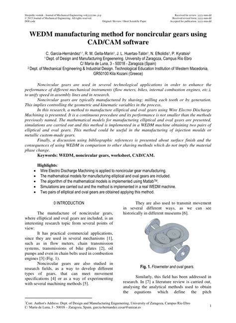 Pdf Wedm Manufacturing Method For Noncircular Gears Using Cadcam